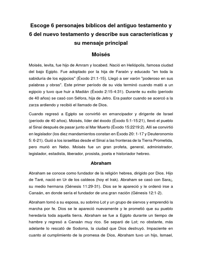 Escoge 6 Personajes Bíblicos Del Antiguo Testamento y 6 Del Nuevo ...