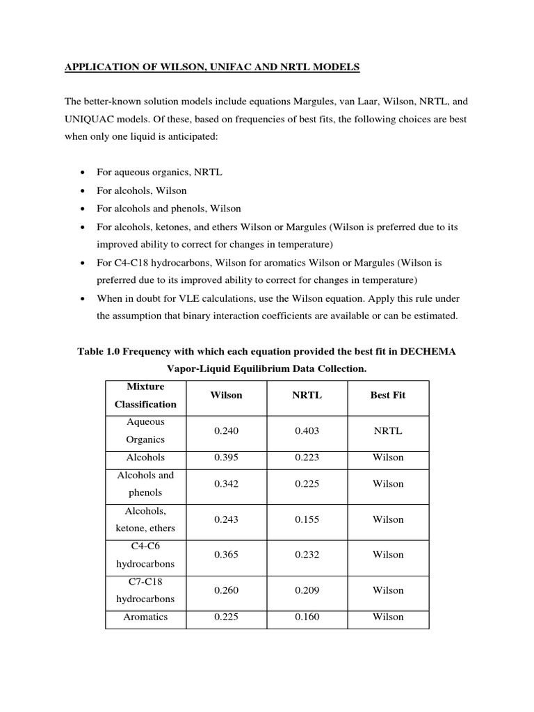 Wilson, NRTL, UNIFAC Model Applications | PDF | Physical Chemistry ...
