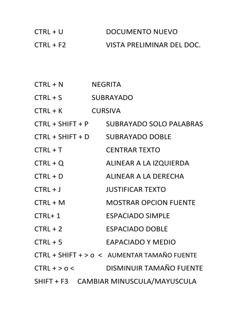 ATAJOS DE TECLADO EN WORD | Texto | Escritura
