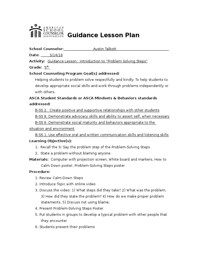 Asca Lesson Plan Guidance 1 | PDF