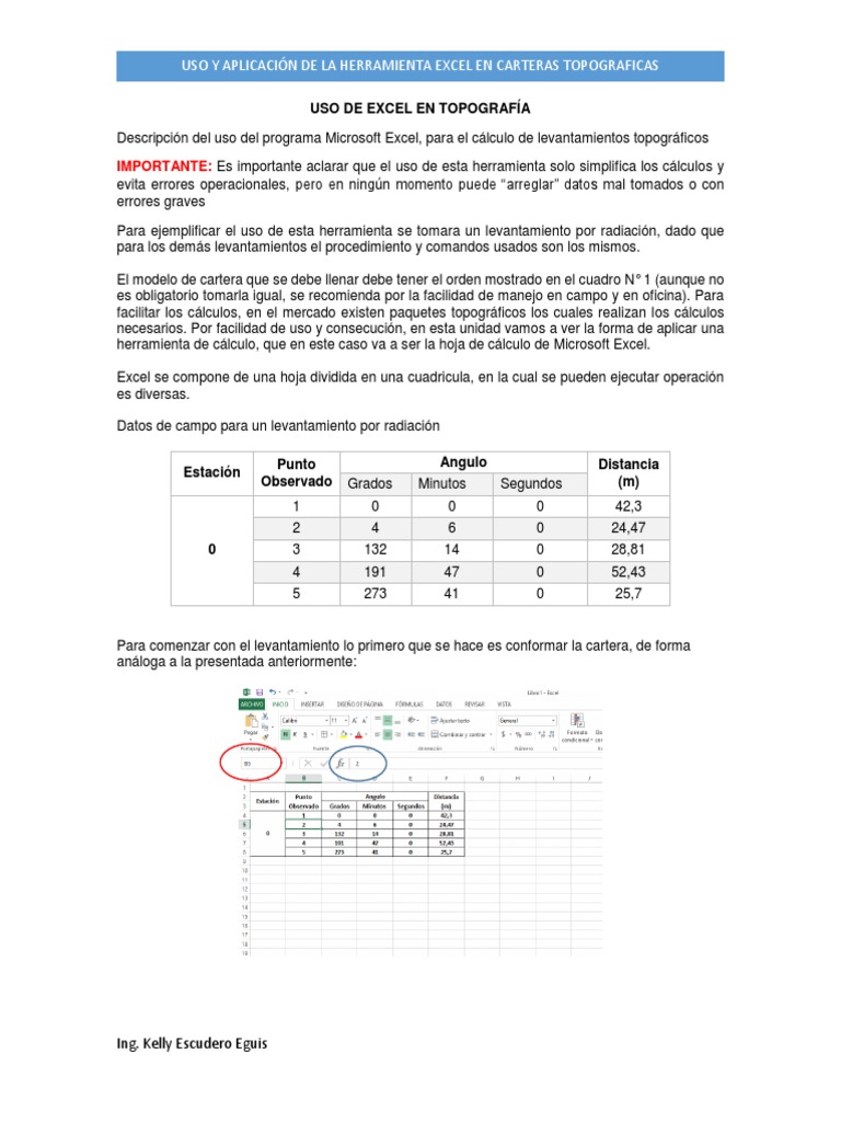 Uso de Excel en Topografía | Microsoft Excel | Física y matemáticas