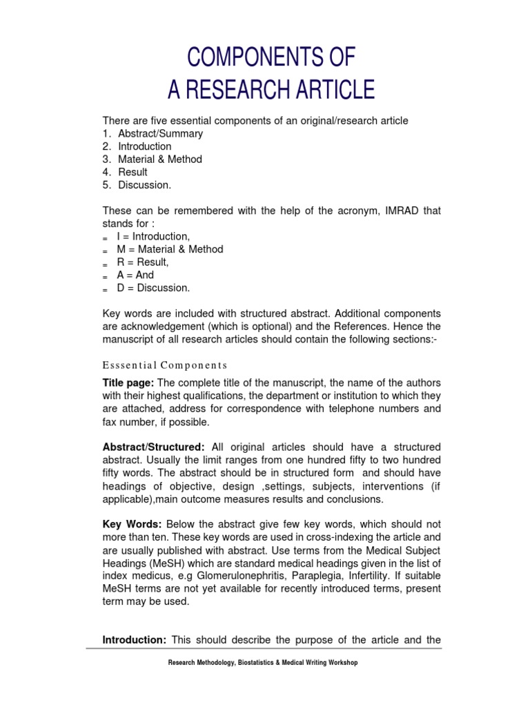 Components of A Research Article: Research Methodology, Biostatistics ...