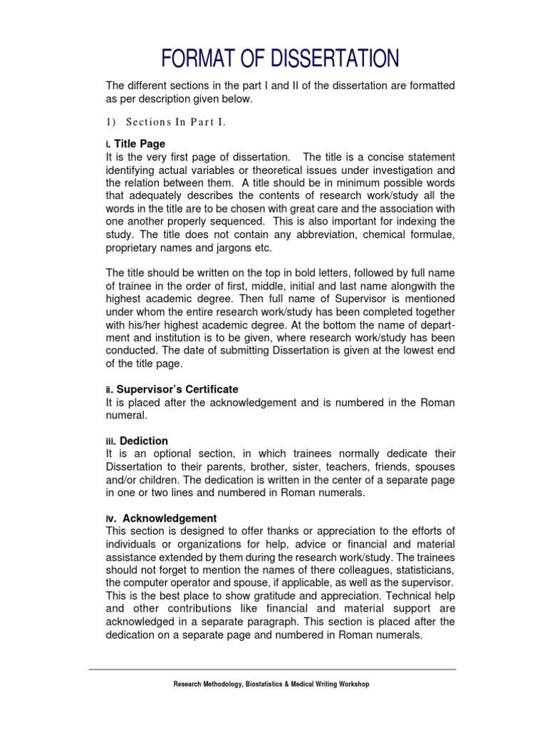 Format of Dissertation: 1) Sections in Part I. - Title Page | PDF ...