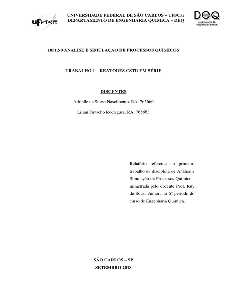 Simulação de um sistema de três reatores CSTR em série operando ...
