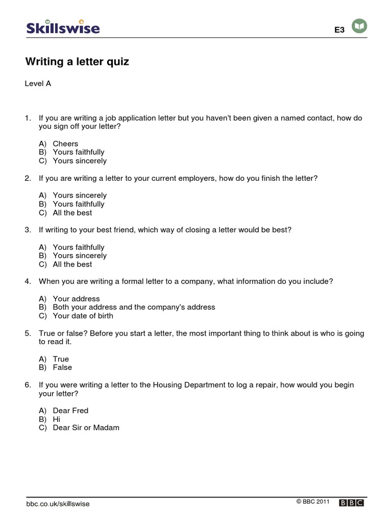 Businesslttrs Levela2c Quiz | PDF | Mail