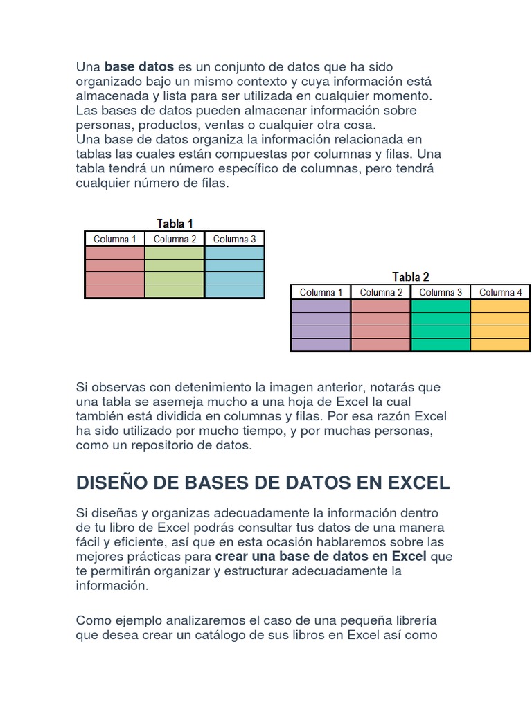 Diseño De Bases De Datos En Excel | Tabla (base de datos) | Bases de datos | Prueba gratuita de ...