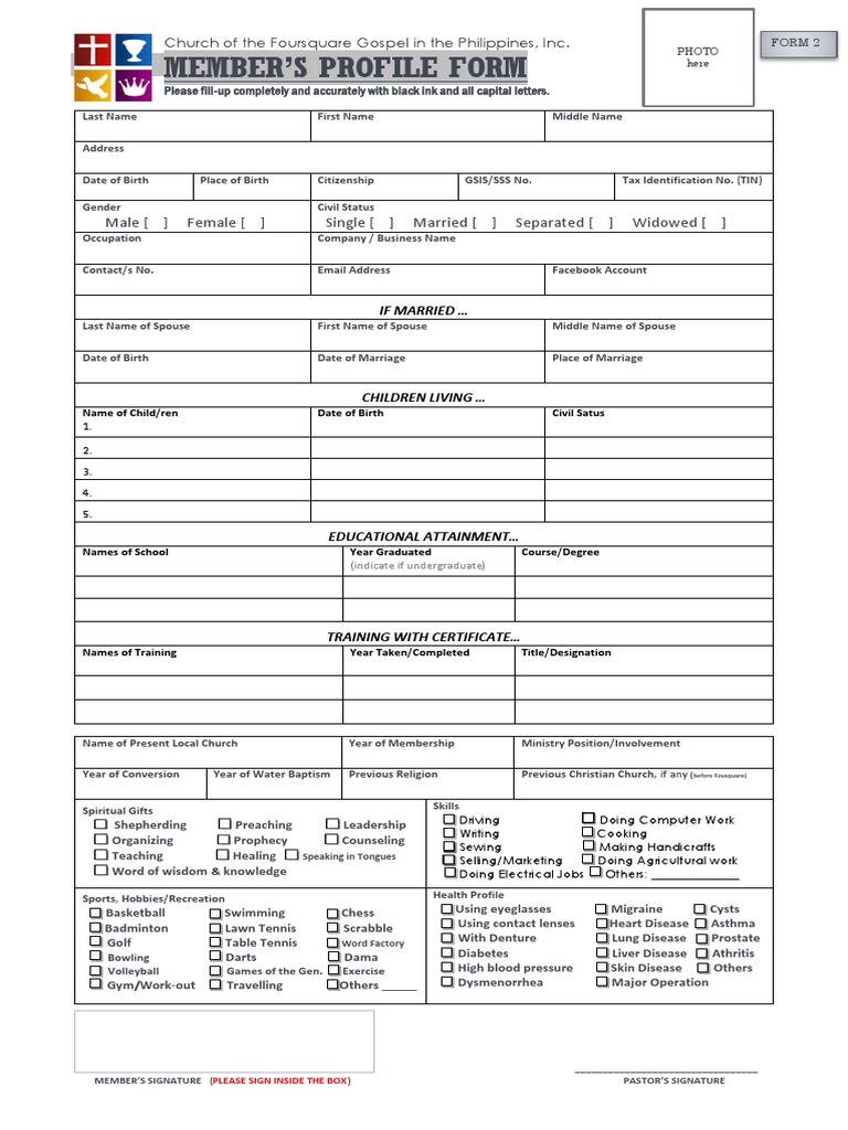 Member's Profile Form | PDF | Evangelism | Baptism