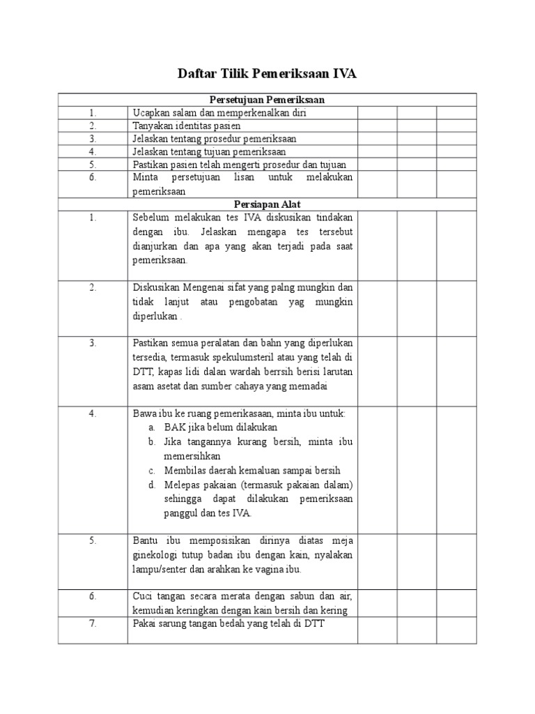 Daftar Tilik Pemeriksaan IVA | PDF