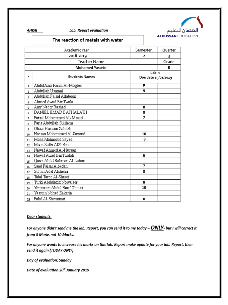 Lab Report Grade 8 | PDF