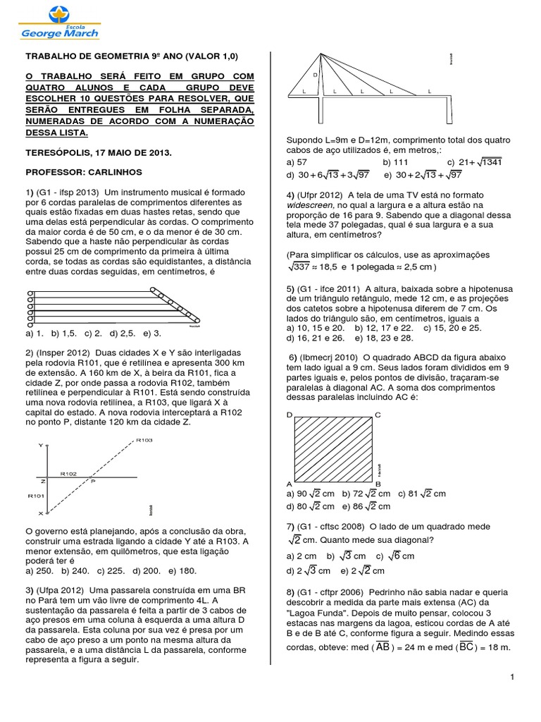 Questões de Geometria 9o Ano | PDF | Geometria do Plano Euclidiano | Triângulo
