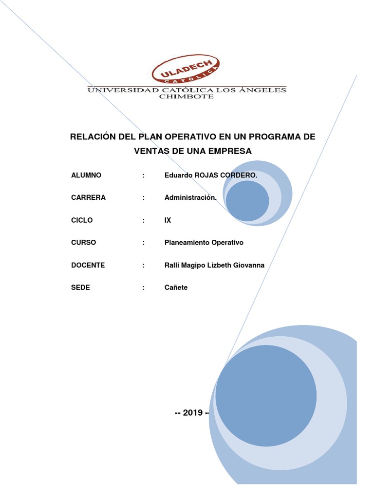 Relación Del Plan Operativo en Un Programa de Ventas de Una Empresa ...