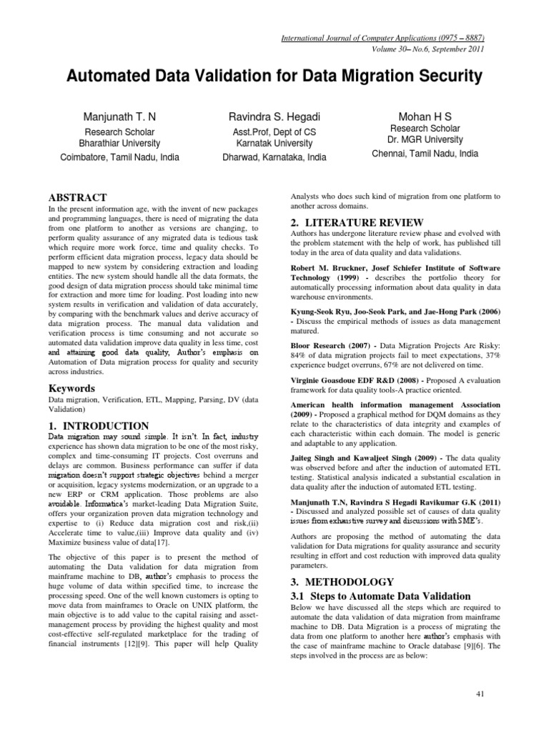 Automated Data Validation For Data Migration Security: Manjunath T. N ...