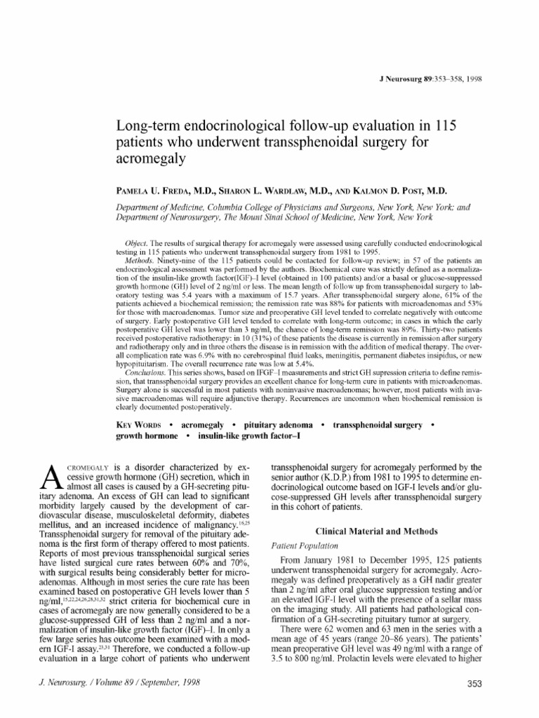 (Journal of Neurosurgery) Long-Term Endocrinological Follow-Up ...