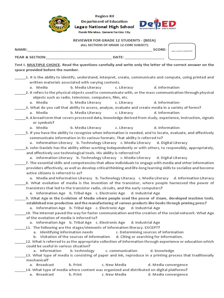 All Sections of Grade 12-Core Subject | PDF | Serif | Literacy