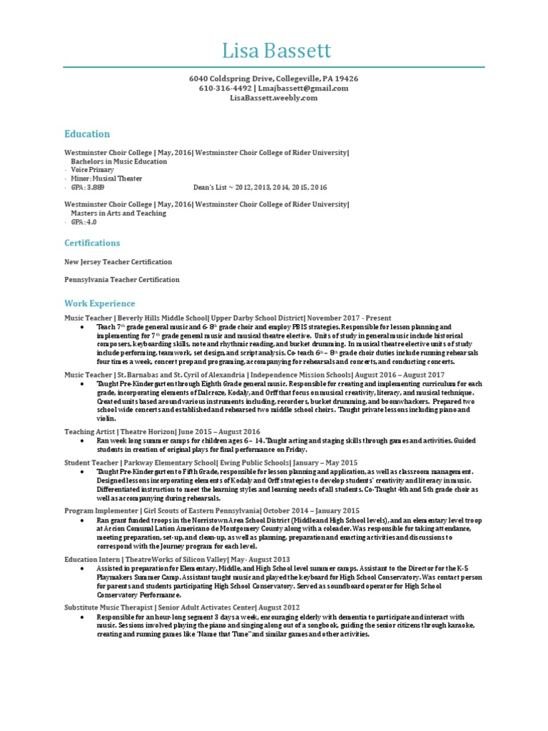 Lisa Bassett Education Resume | Download Free PDF | Music Education | Choir
