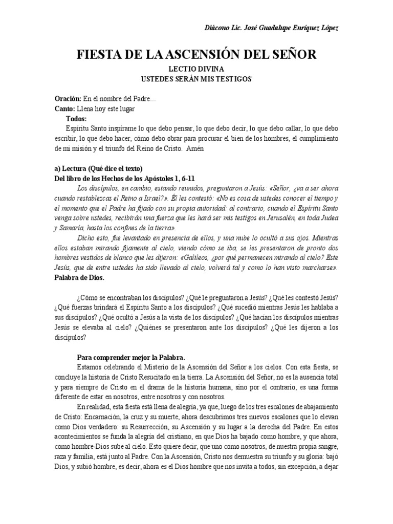 Lectio Divina Sobre La Ascensión Del Señor | PDF | Ascension de jesus ...