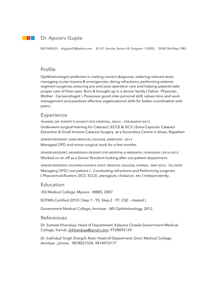 Ophthalmologist Profile: Dr. Apoorv Gupta | PDF