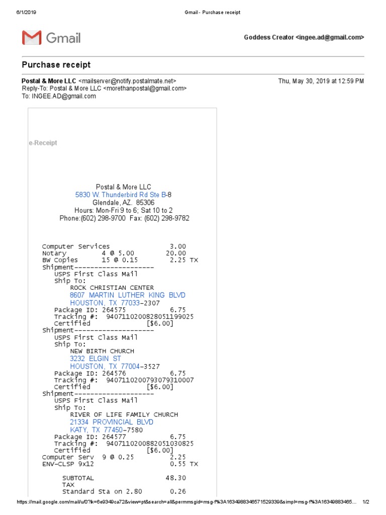 Purchase Receipt | PDF | United States Postal Service | Services ...
