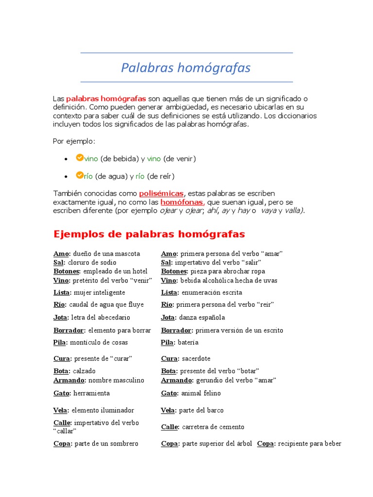 Ejemplos de palabras homógrafas | PDF | Vino | Lima