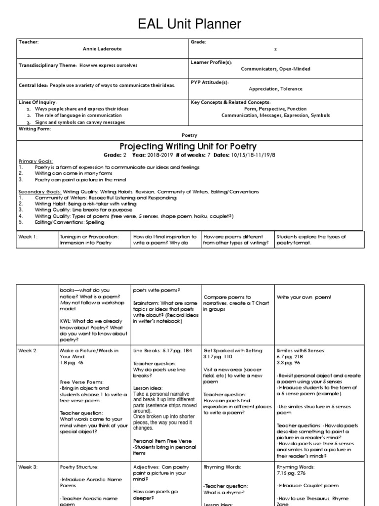 Eal Unit 2 Planner Communication | PDF | Poetry | Rhyme