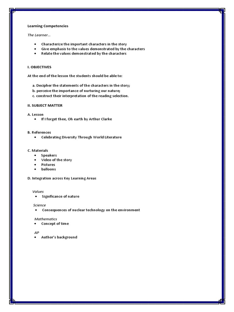 Lesson Plan If I Forget Thee Oh Earth | PDF | Lesson Plan | Nature