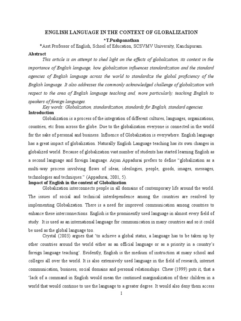 English Language Globalization | PDF | Curriculum | Globalization