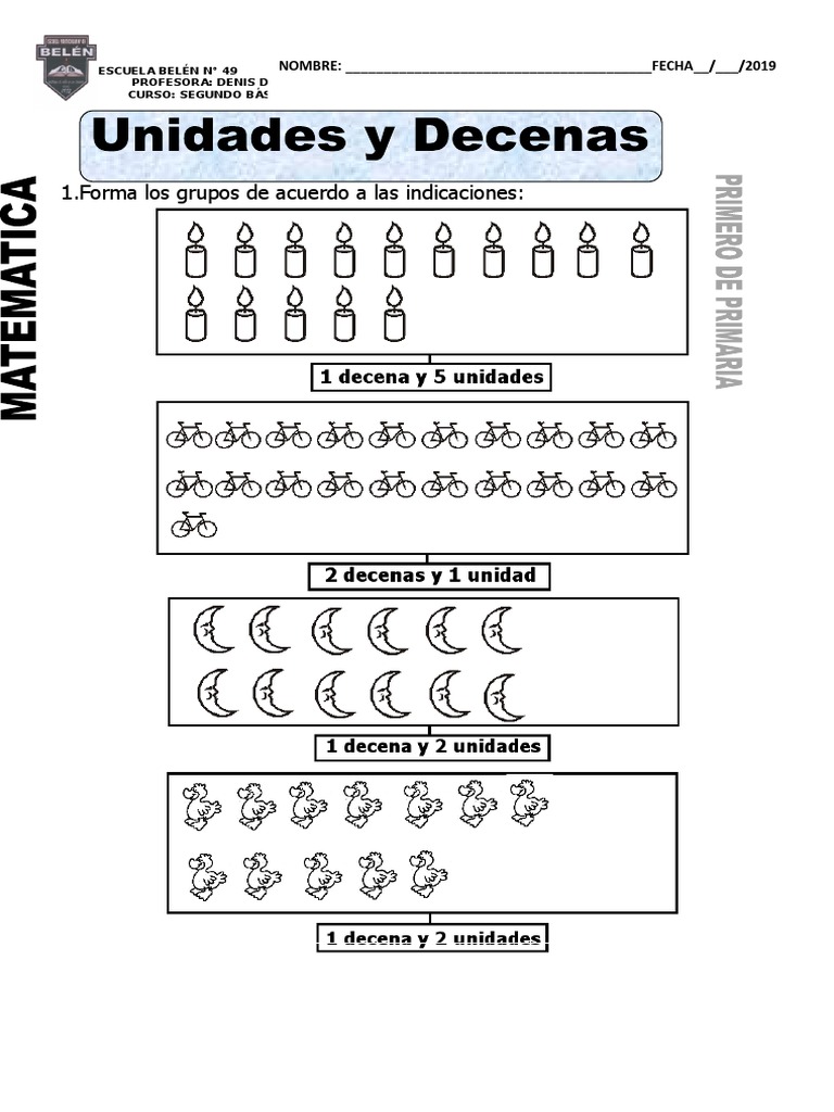 Ficha de Unidades y Decenas para Primero de Primaria | PDF