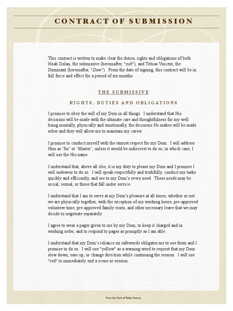 Contract of Submission: The Submissive Rights, Duties and Obligations ...