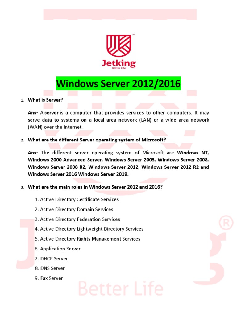 Windows Server 2012-2016 Interview Questions | PDF | Domain Name System | Active Directory