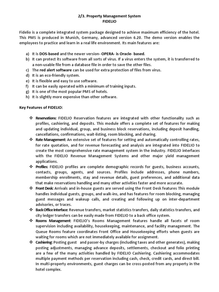 2/3. Property Management System Fidelio | PDF | Point Of Sale | Cheque
