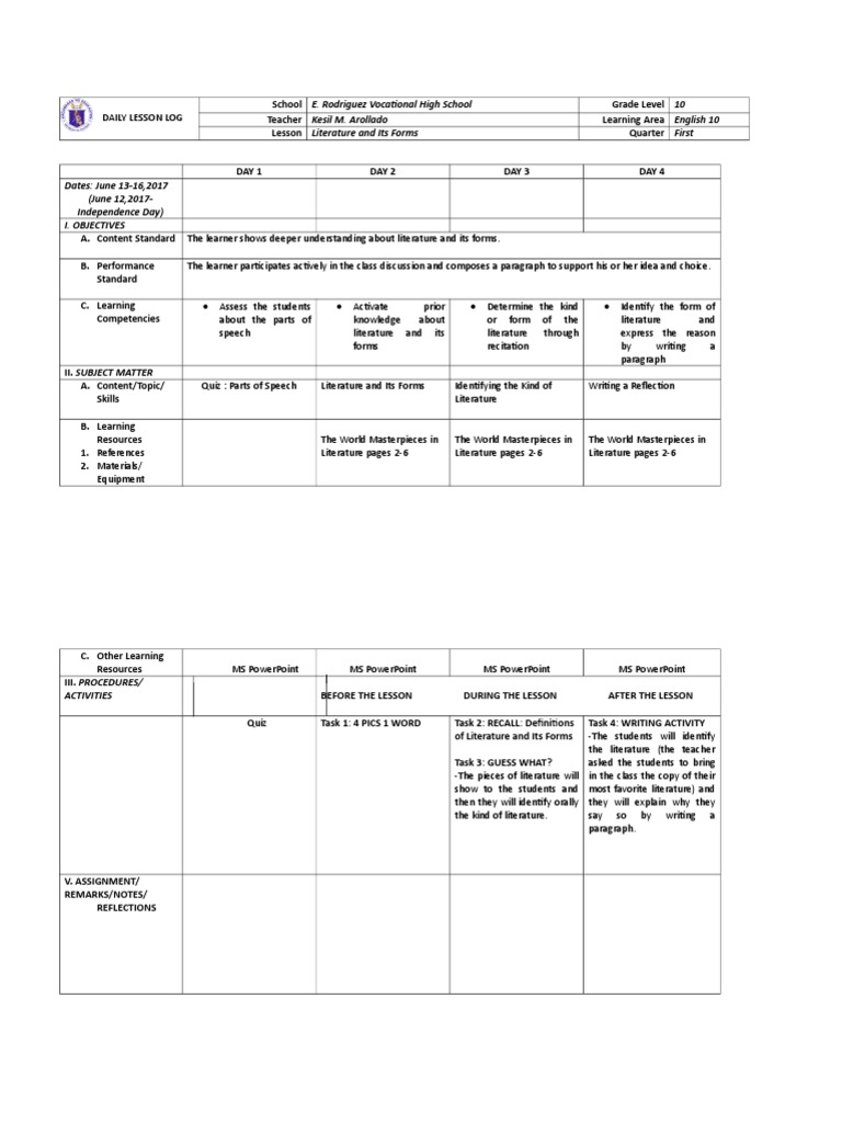 Grade 10 English: Literature Forms | PDF | Microsoft Power Point | Teachers
