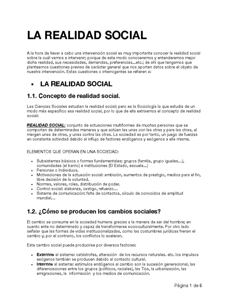 La Realidad Social | PDF | Sociedad | Población