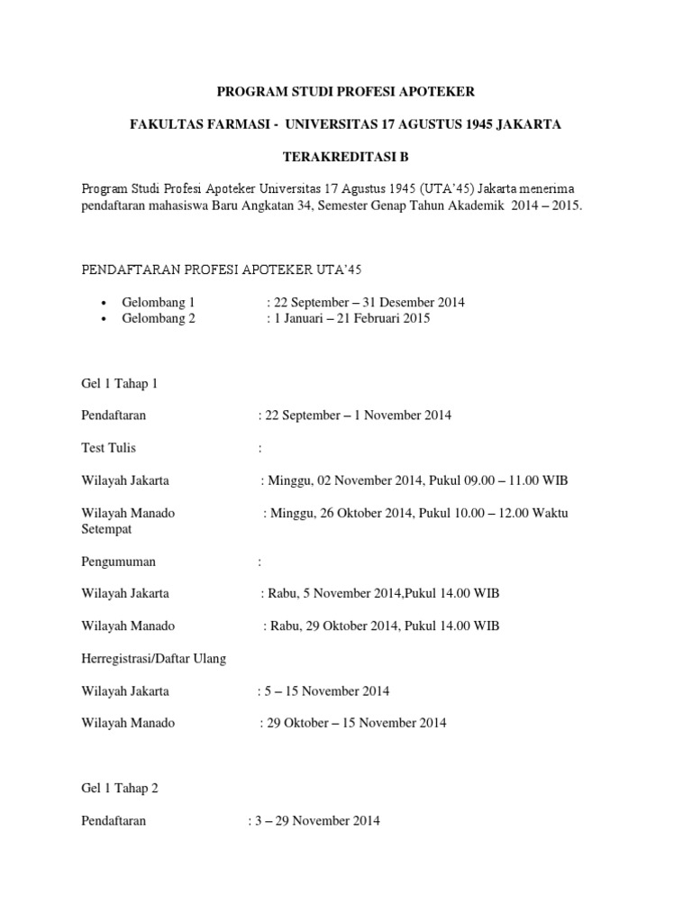 Program Studi Profesi Apoteker Untag | PDF
