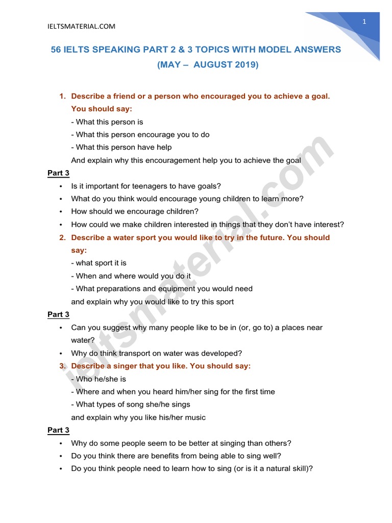 IELTS Speaking Part 2 & 3 Topics | PDF | Singing | Knowledge