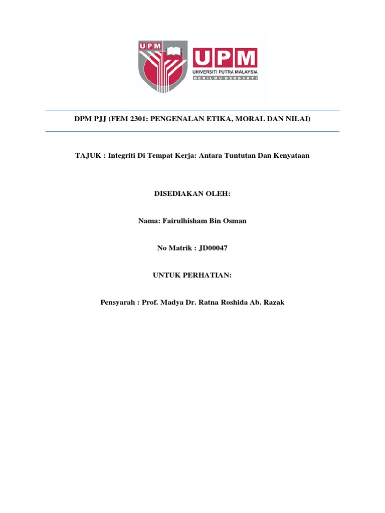 Integriti Di Tempat Kerja: Antara Tuntutan Dan Kenyataan | PDF