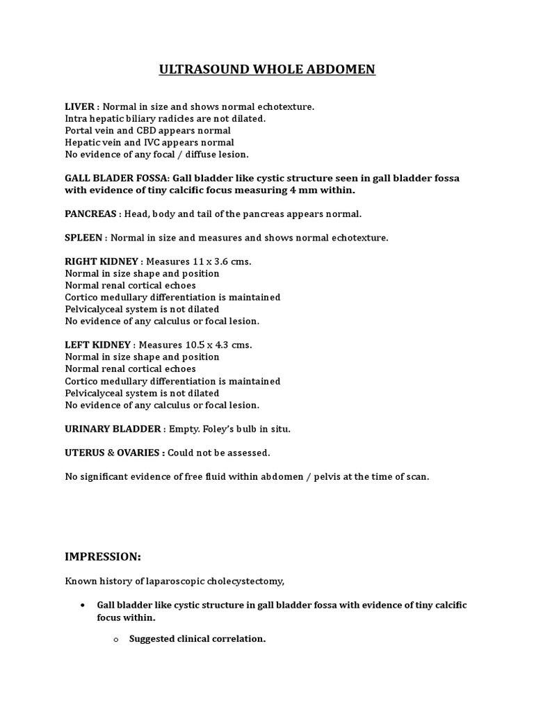 Gallbladder Findings in Abdomen Ultrasound | PDF