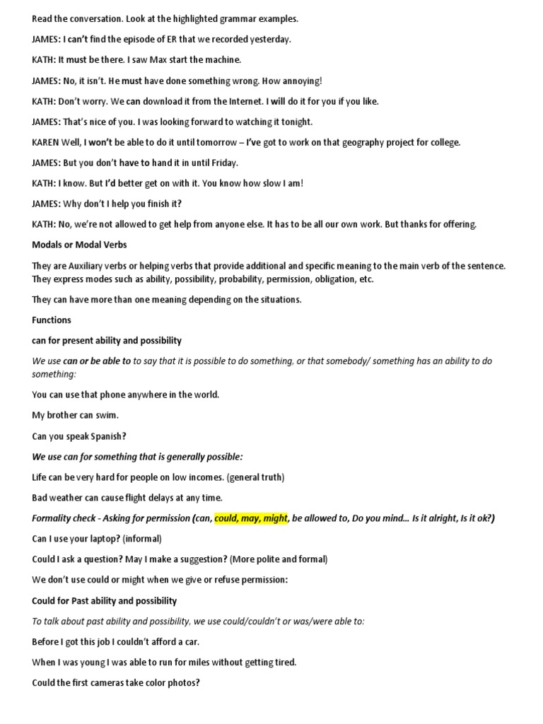 MODALS Conversation | PDF | Verb | Syntax
