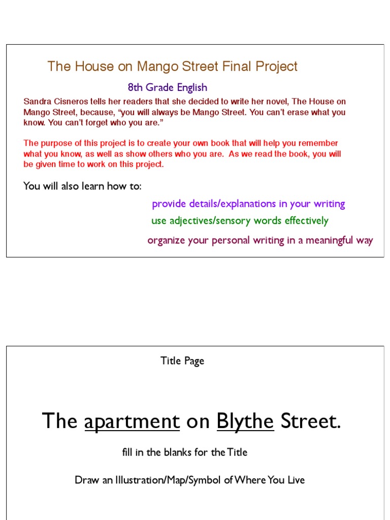 The House On Mango Street Final Project: 8th Grade English | PDF