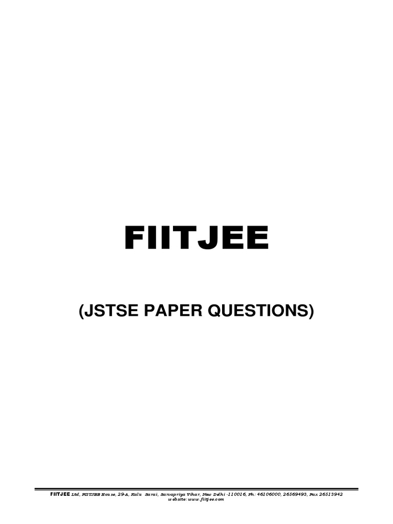 Fiitjee: (Jstse Paper Questions) | PDF | Momentum | Melting Point
