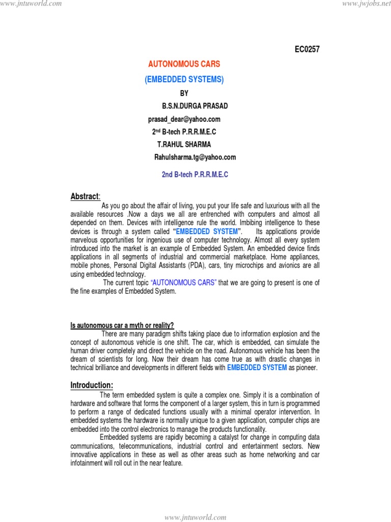 Embedded Systems in Autonomous Cars | PDF | Embedded System | Global ...