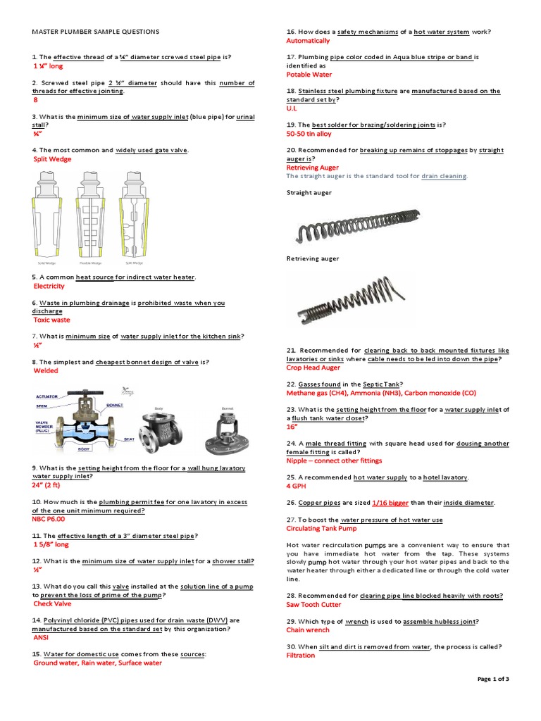 Plumbing Sample Questions | PDF | Plumbing | Water Heating