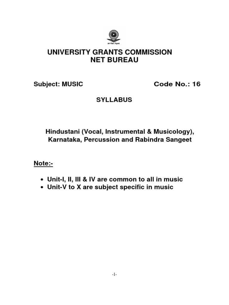 University Grants Commission Net Bureau: Subject: MUSIC Code No.: 16 ...