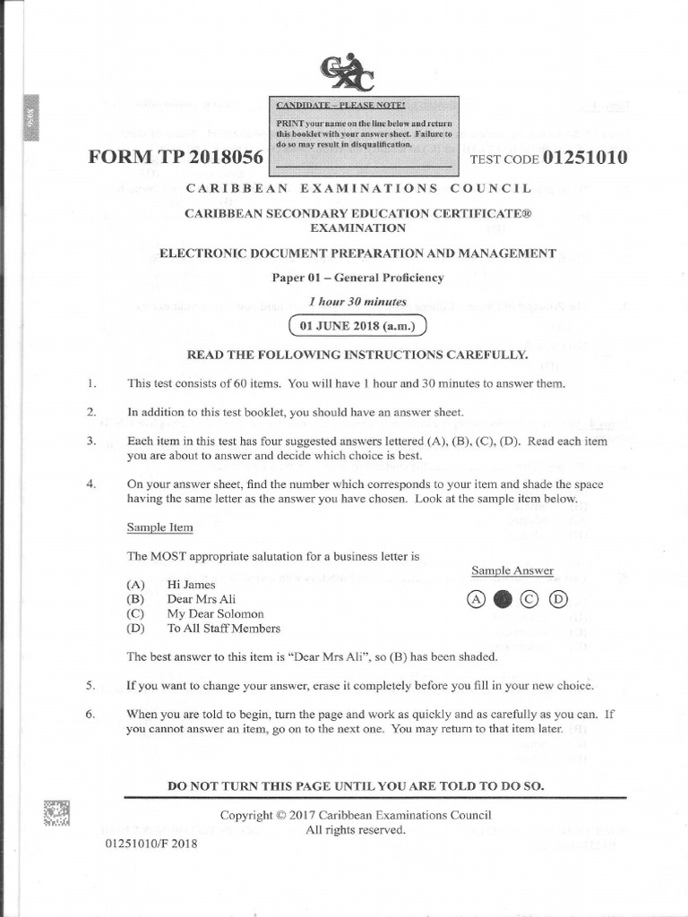 Csec 2018 May June EDPM p1 | PDF