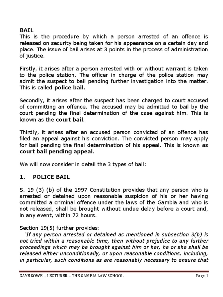 Notes On BAIL | PDF | Bail | Arrest