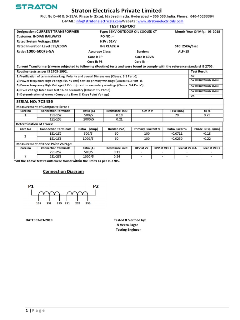 Straton Electricals Private Limited: Test Report | PDF | Power ...