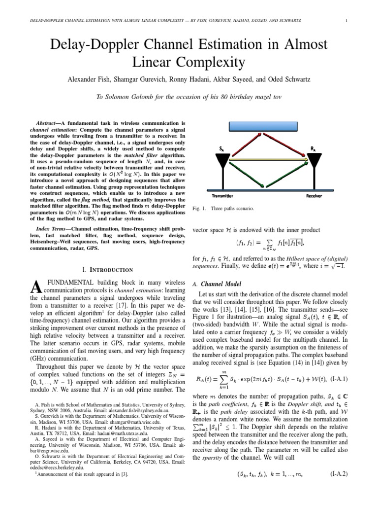 Delay-Doppler Channel Estimation in Almost Linear Complexity | PDF ...