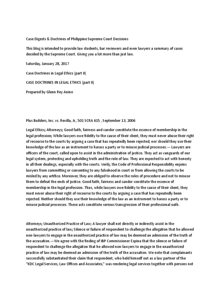 Case Digests Ethics Compilation | PDF | Practice Of Law | Lawyer
