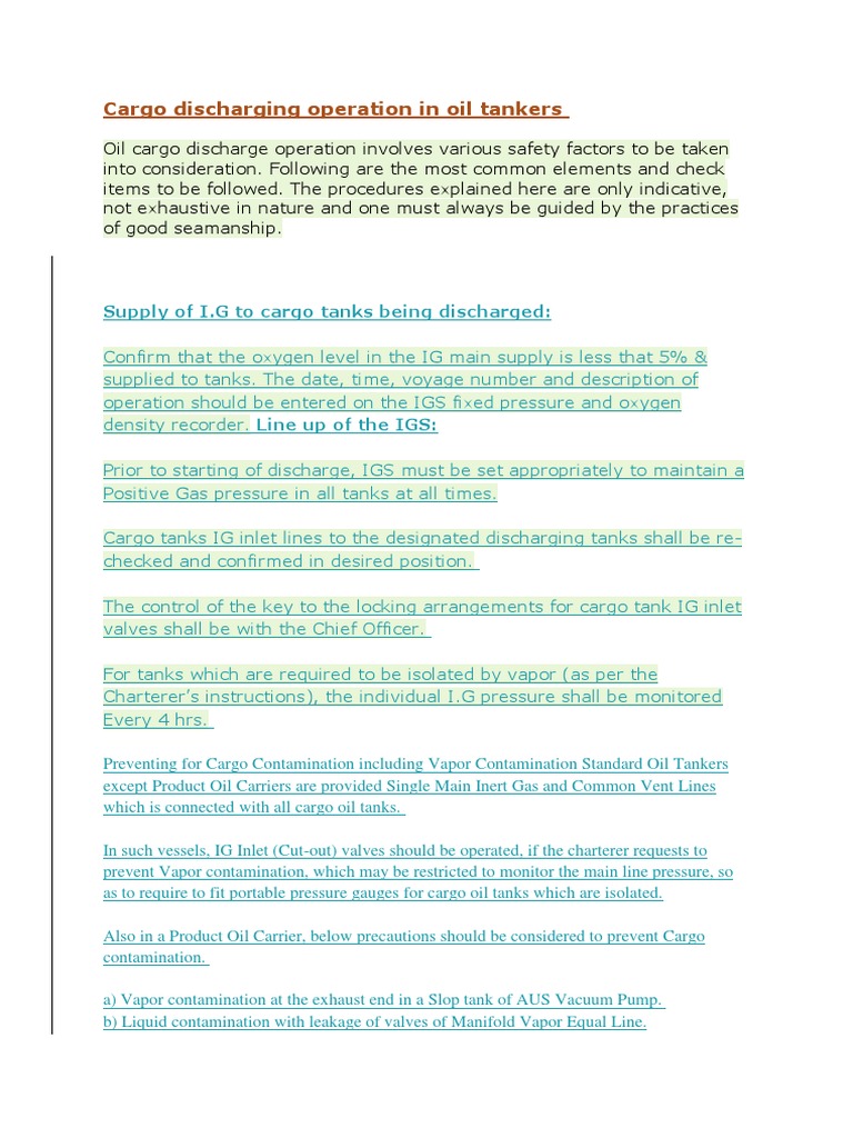 Oil Tanker Cargo Discharge Procedures | PDF | Business | Home & Garden