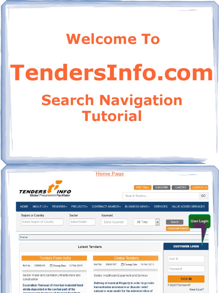 Tenders Info Search Navigation Tutorial | PDF | Joint Venture | Procurement