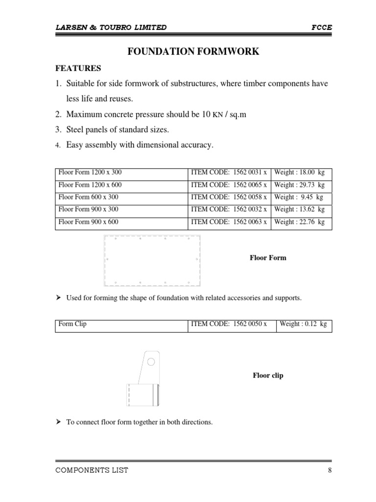 L&T Formwork Components List PDF | PDF | Scaffolding | Stairs
